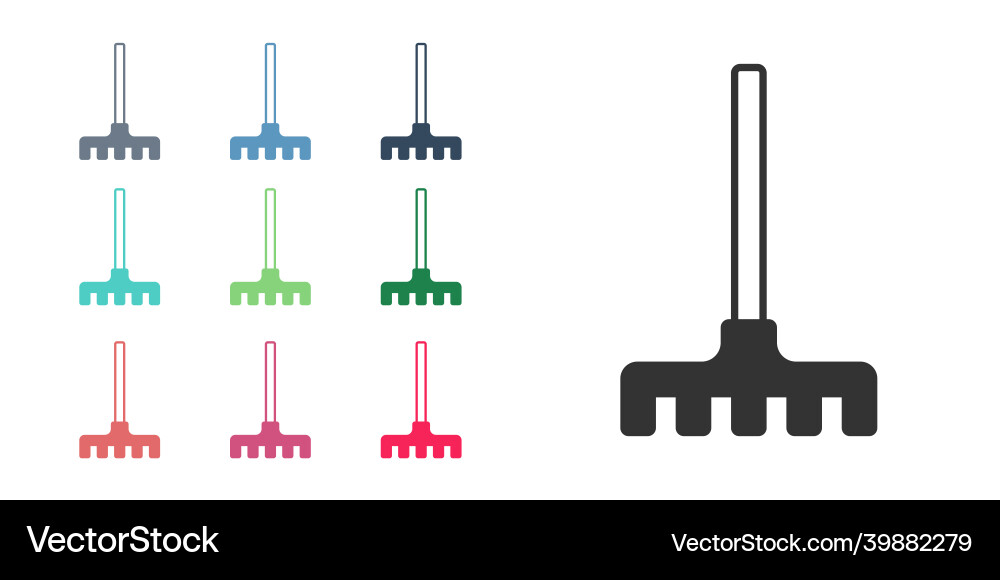 Black garden rake icon isolated on white Vector Image