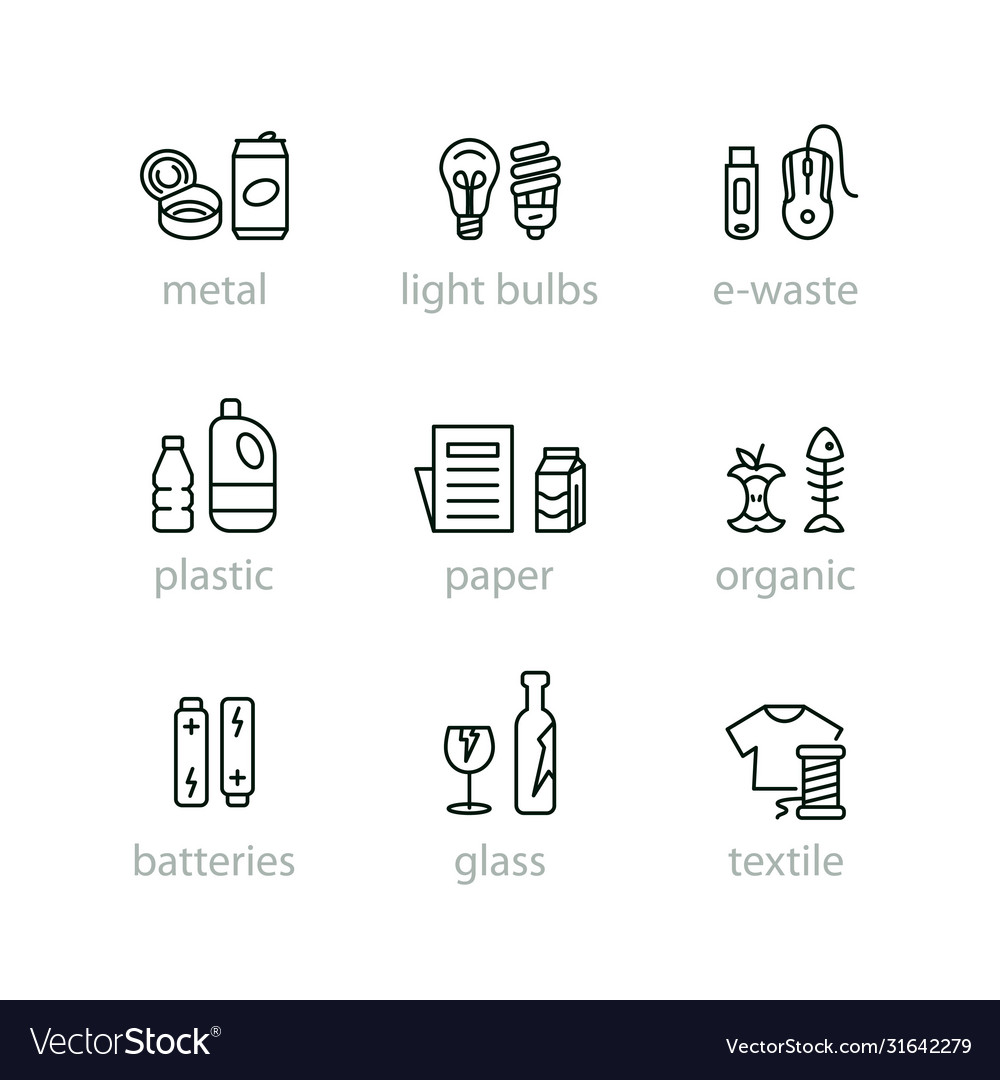 Sorting garbage icon set Royalty Free Vector Image