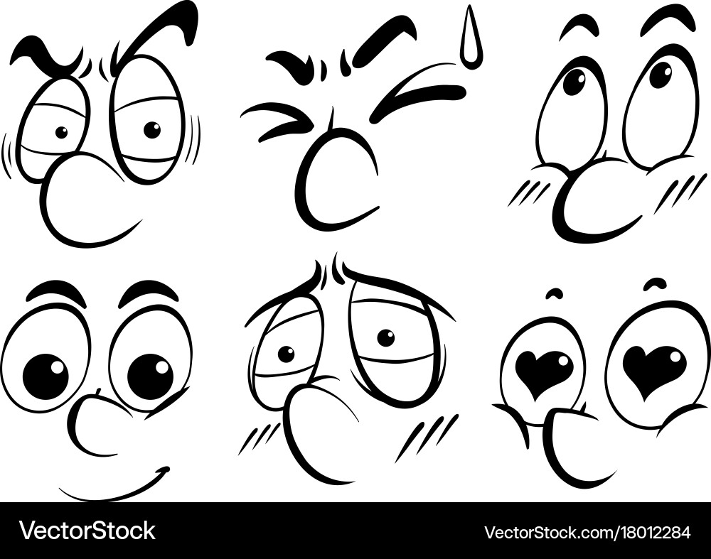Facial expression doodle in black outline Vector Image
