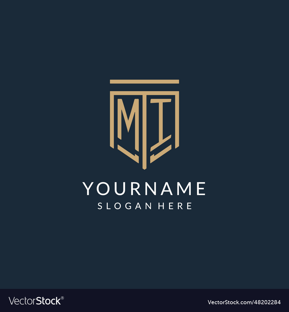 Initial mi shield logo monoline style modern Vector Image Initial mi shield logo monoline style modern Vector Image
