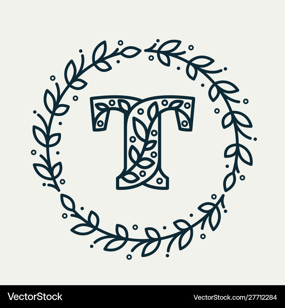 T letter logo consisting floral pattern Royalty Free Vector