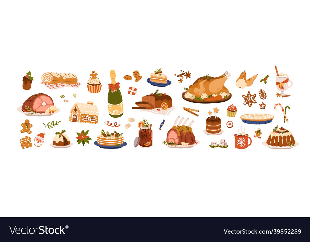 Christmas food festive dishes for winter set Vector Image