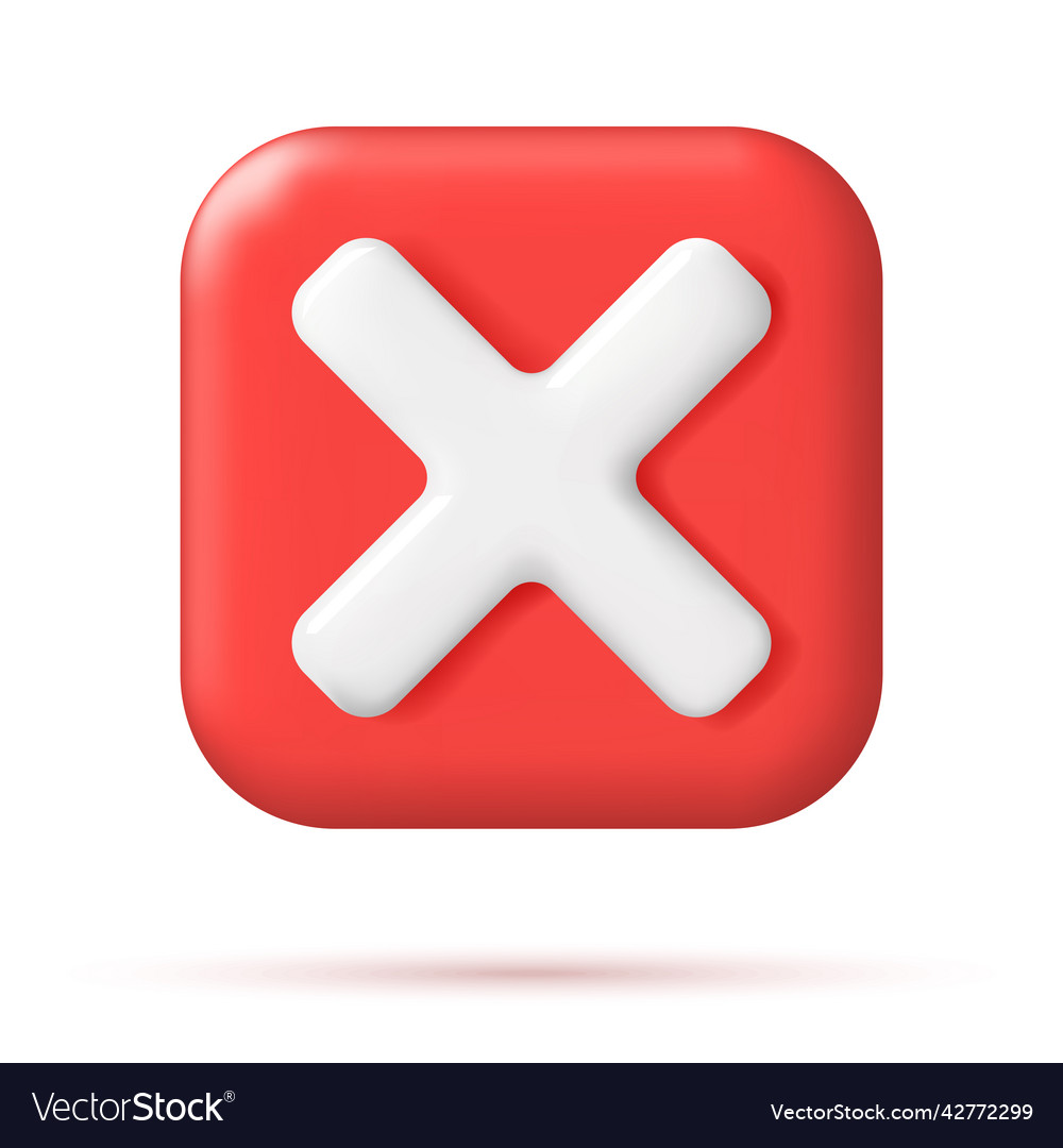 3d wrong button in square shape Royalty Free Vector Image