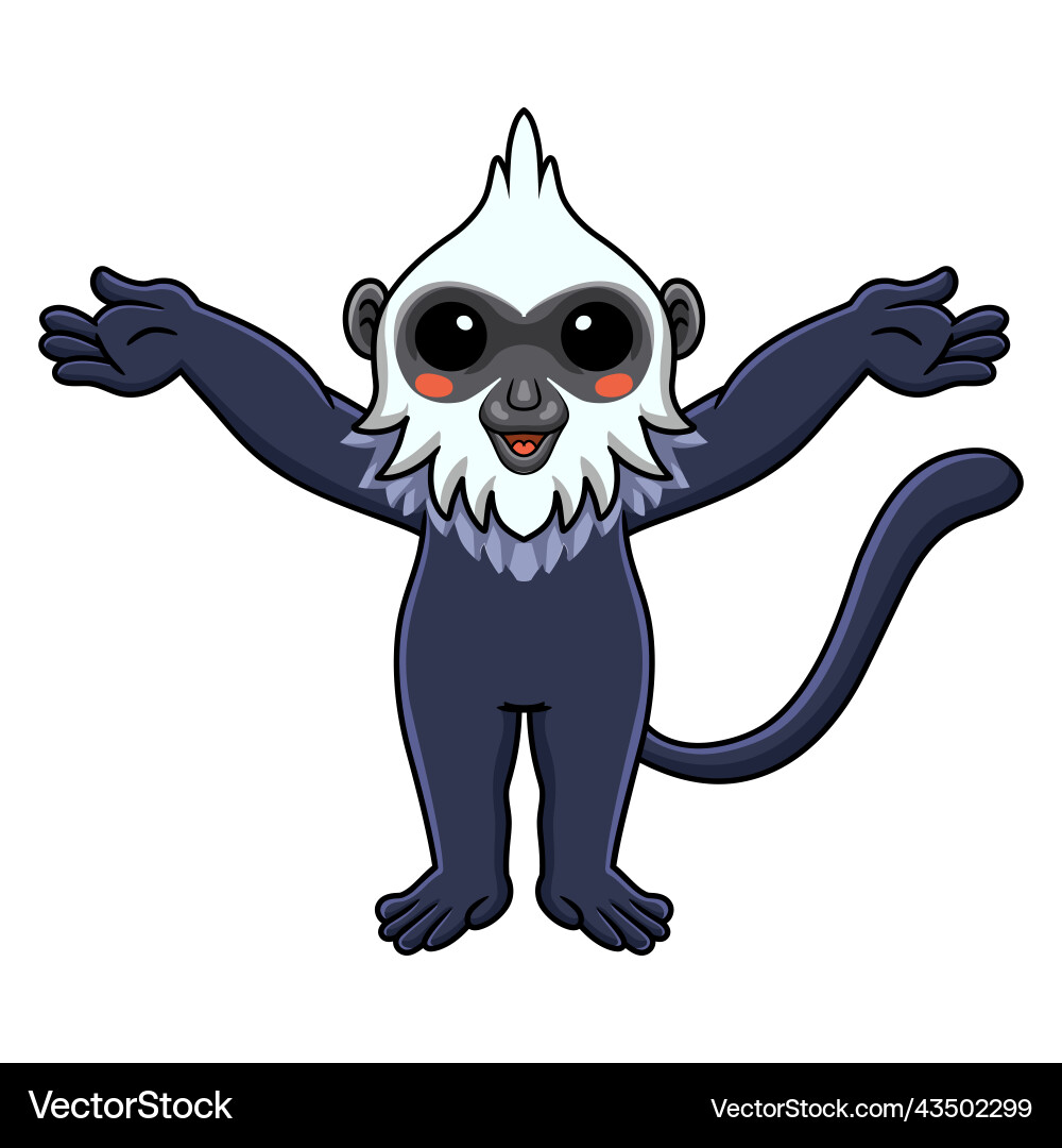 Cute white headed langur cartoon raising hands Vector Image