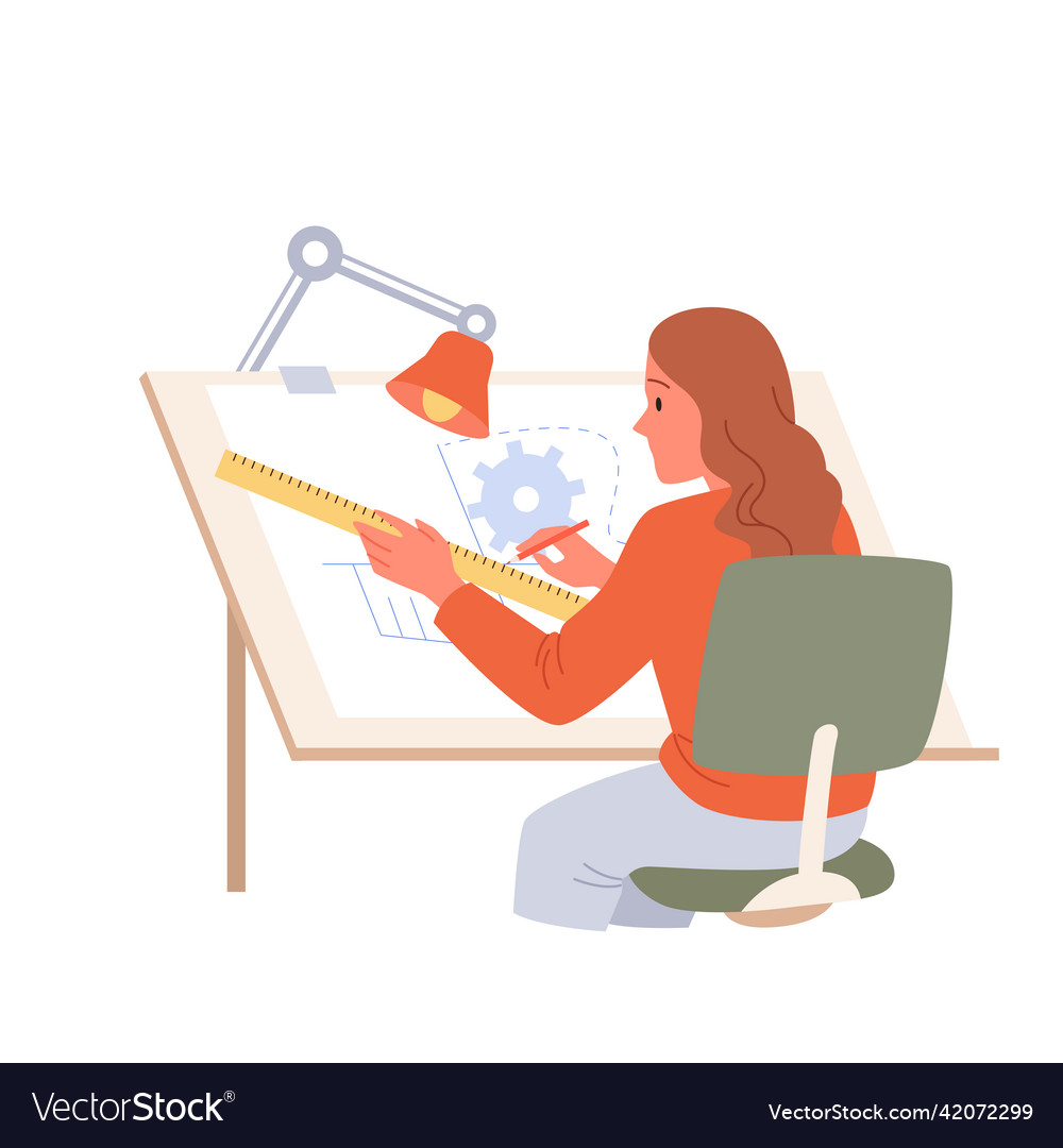 Engineer drawing engineering plan on paper Vector Image