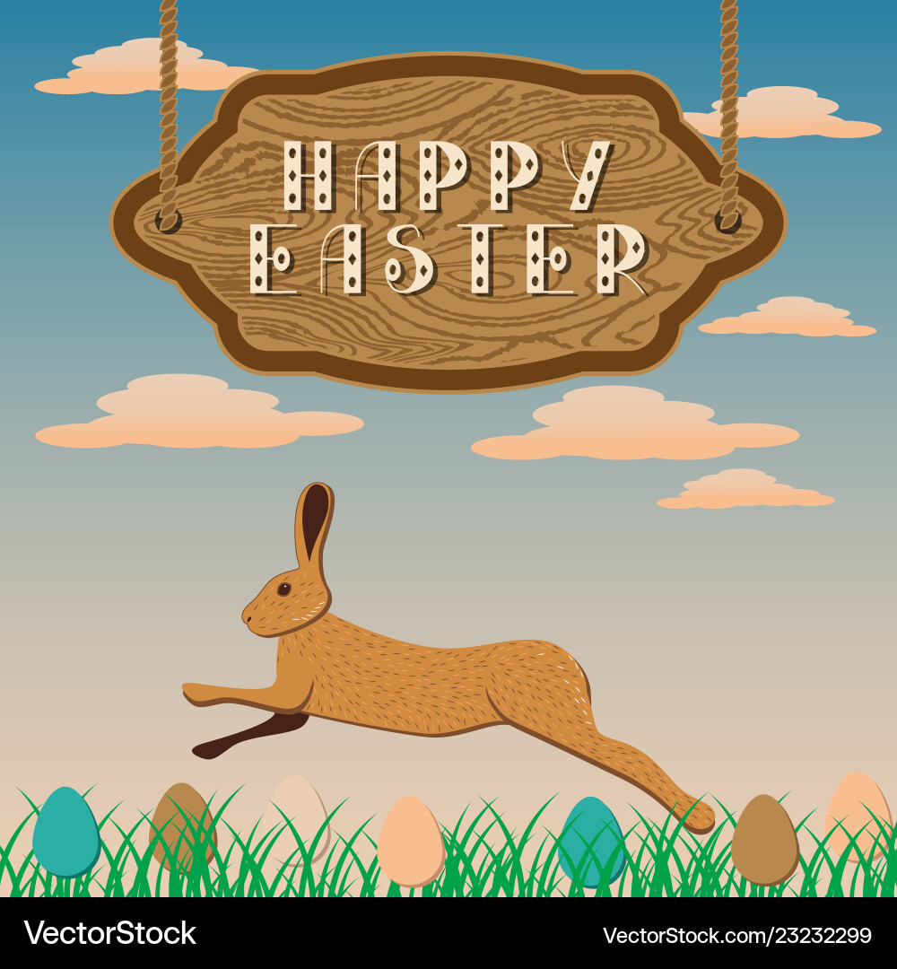 Happy easter wooden signboard Royalty Free Vector Image