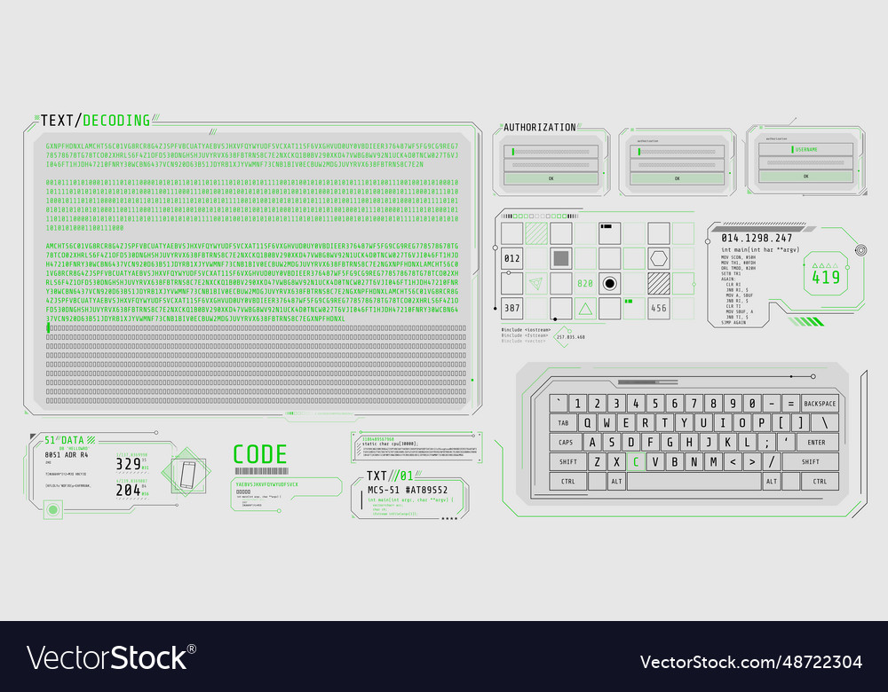 Hud interface elements for decoding data screen Vector Image