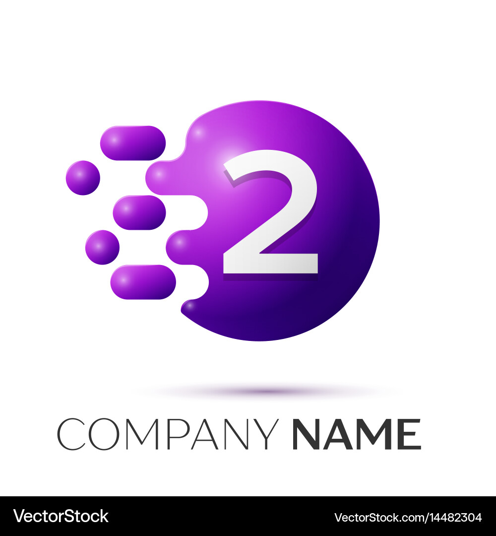 Number two splash logo purple dots and bubbles Vector Image