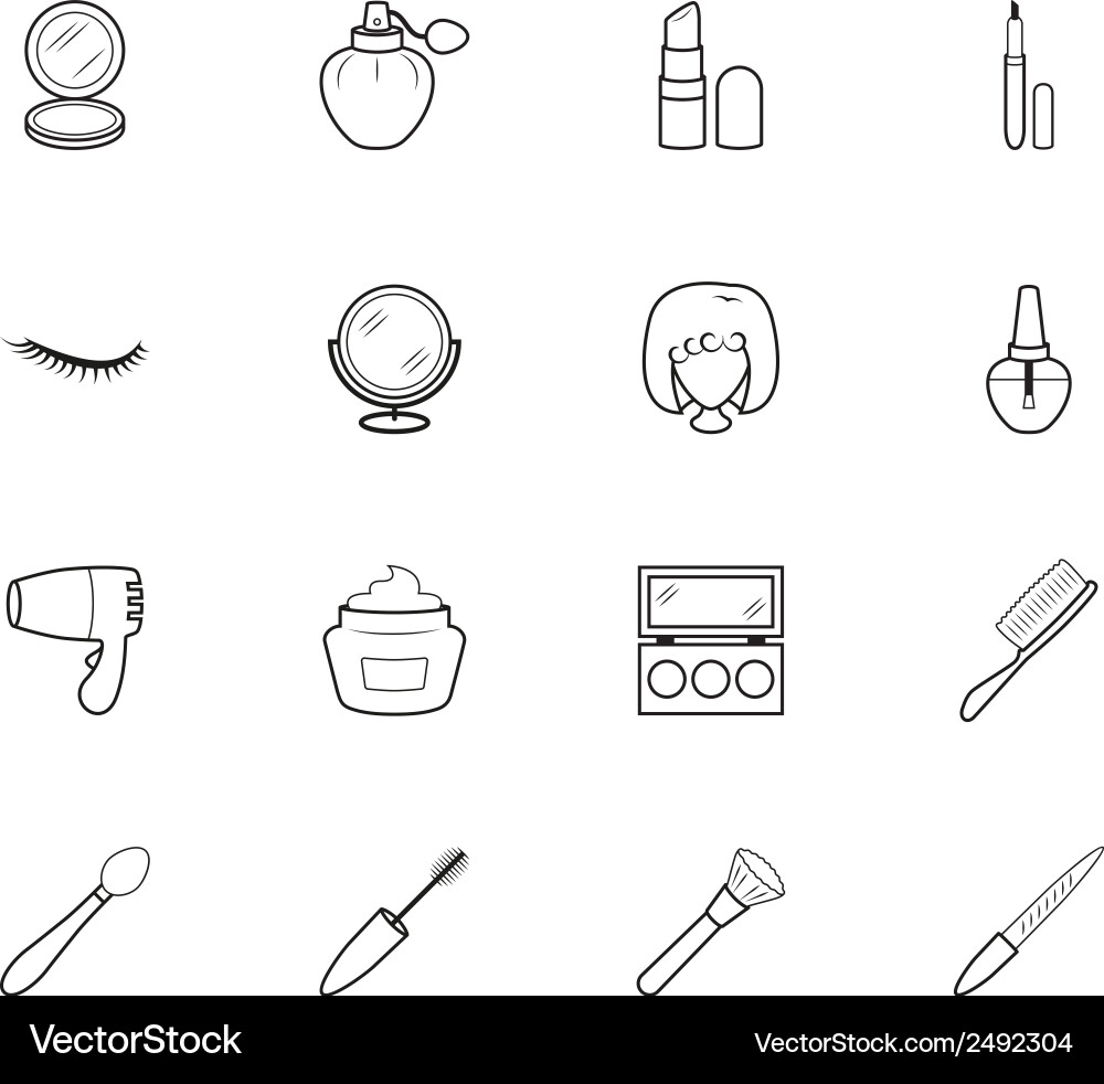 Women makeup element black icon set on white bg Vector Image