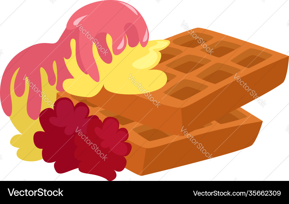 Waffle with ice cream on white background Vector Image