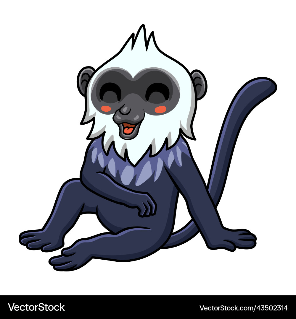 Cute white headed langur cartoon sitting Vector Image