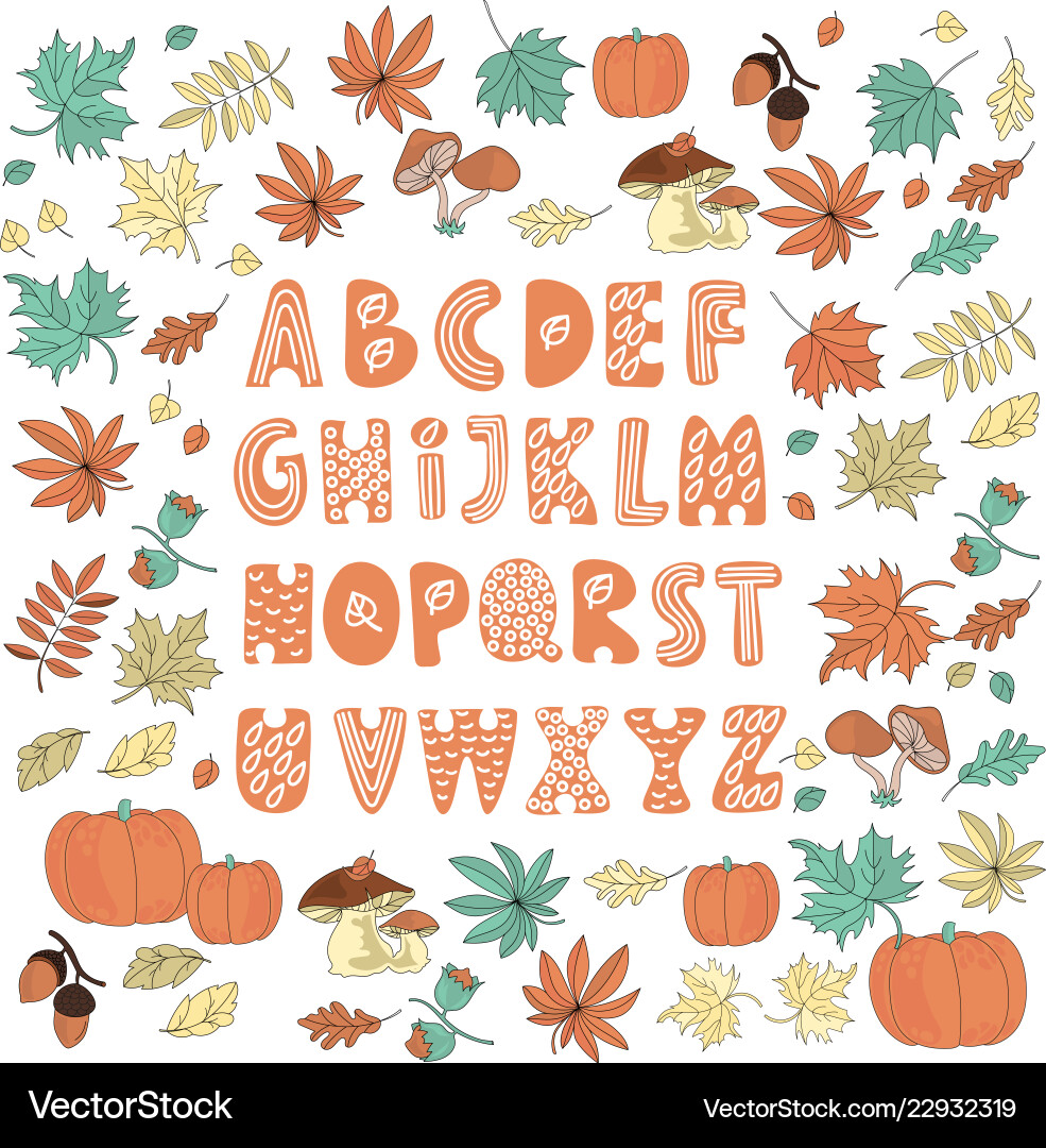 Autumn decor alphabet color Royalty Free Vector Image