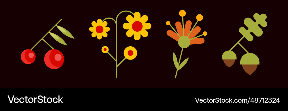 Forest flora and plant flat icon on black Vector Image