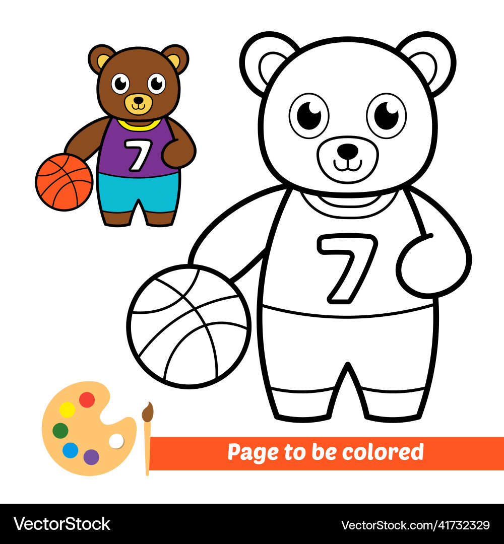 Coloring book bear playing basketball Royalty Free Vector