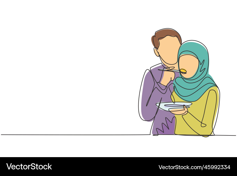 Single continuous line drawing romantic arab man Vector Image
