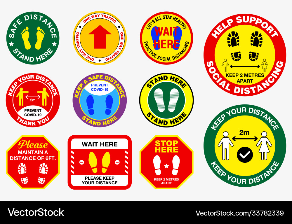 Floor social distancing stickers or public Vector Image