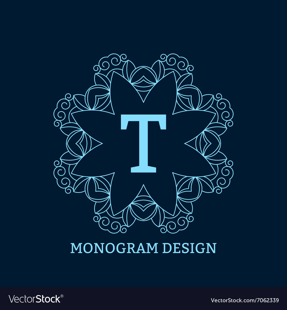 Linear blue monogram Royalty Free Vector Image