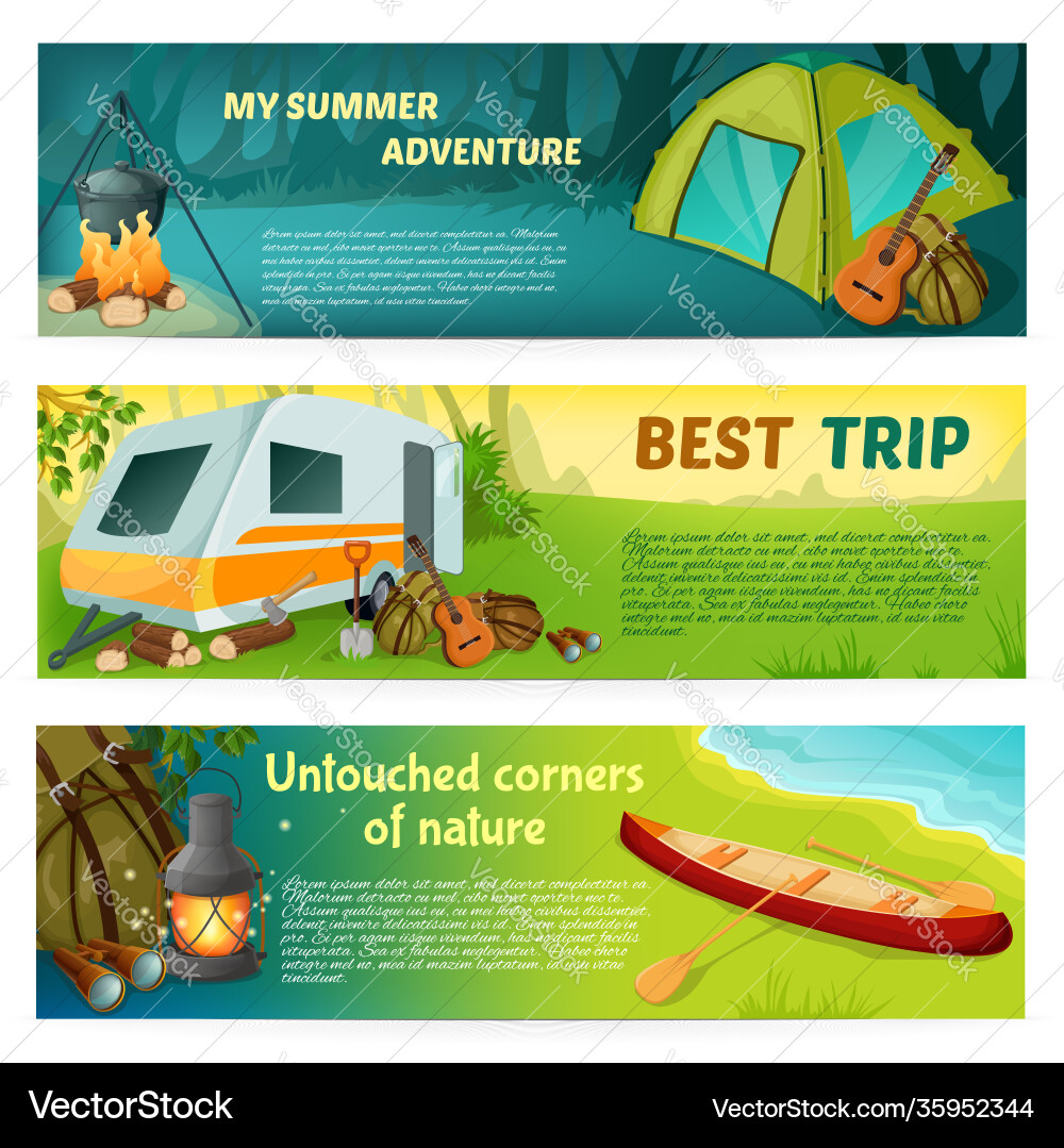 Camping horizontal banners set Royalty Free Vector Image