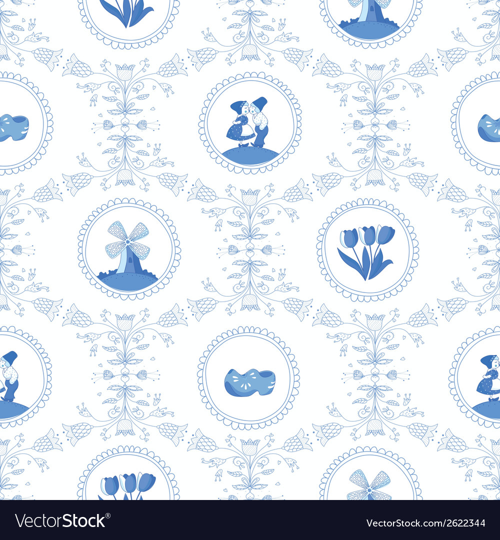 Delft blue seamless pattern Royalty Free Vector Image