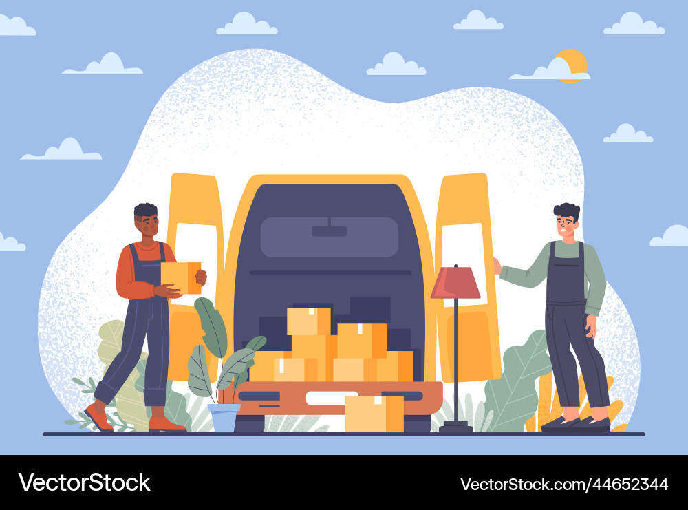 Movers load boxes Royalty Free Vector Image - VectorStock