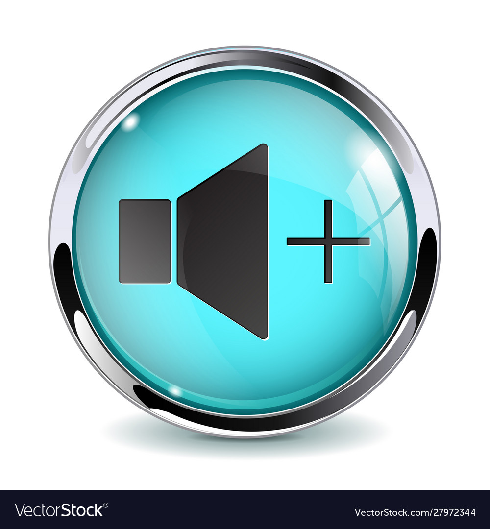 Web button volume blue glass 3d icon with metal Vector Image