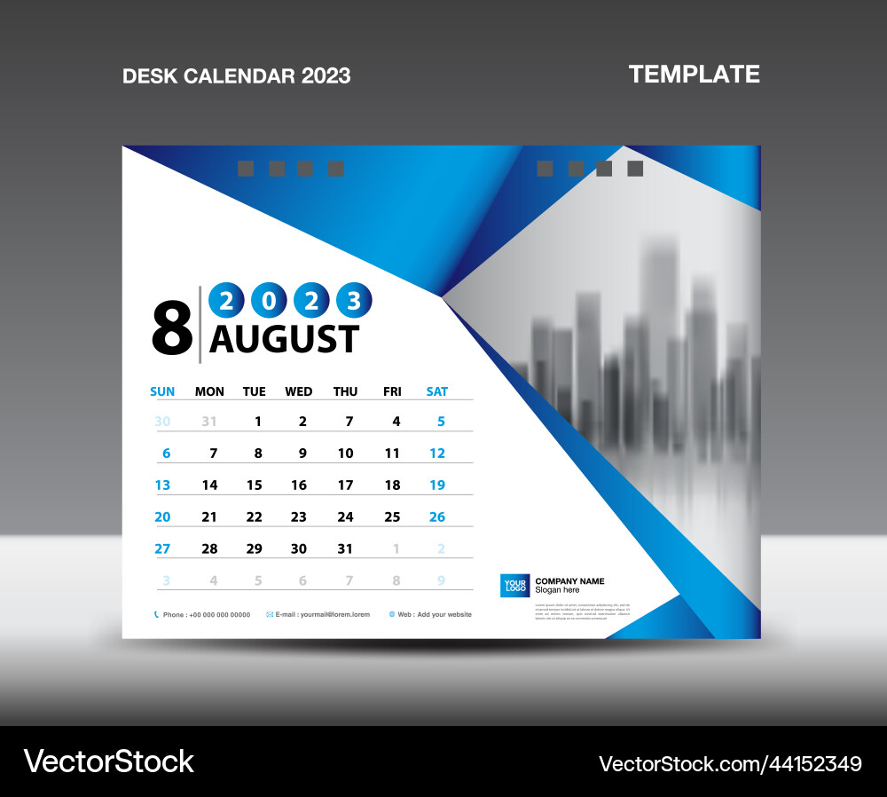 Calendar 2023 template - august 2023 year Vector Image