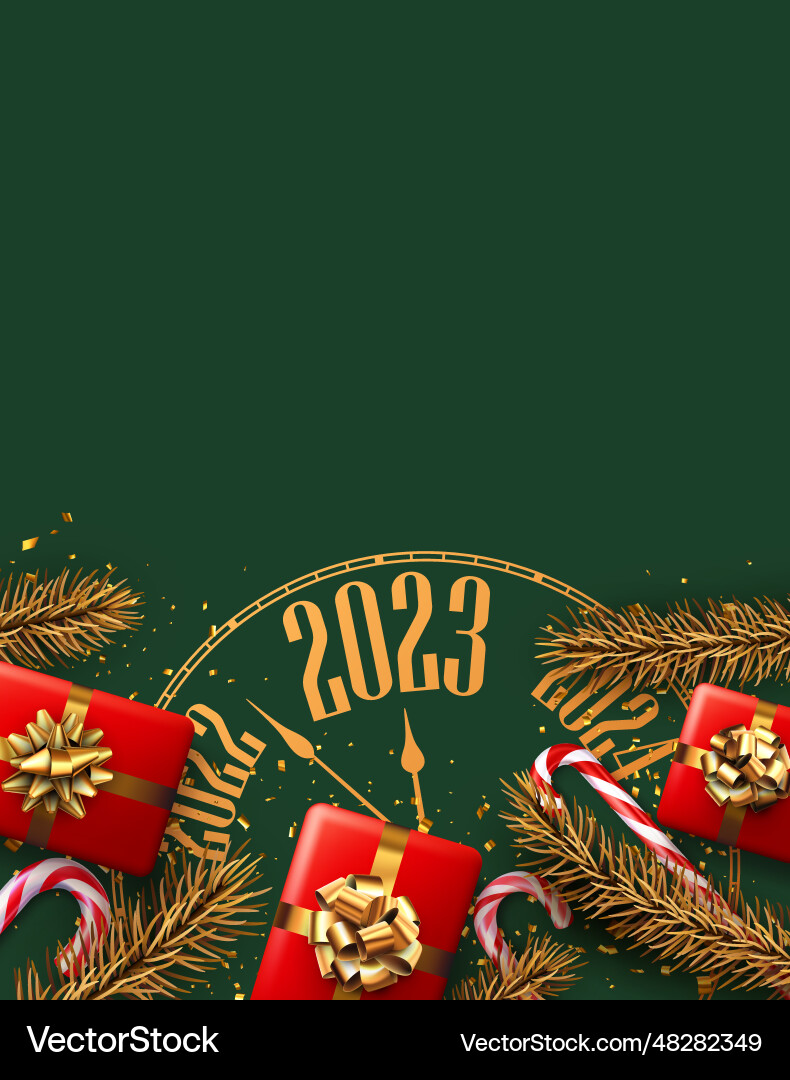 Christmas flatlay composition with clock 2023 Vector Image