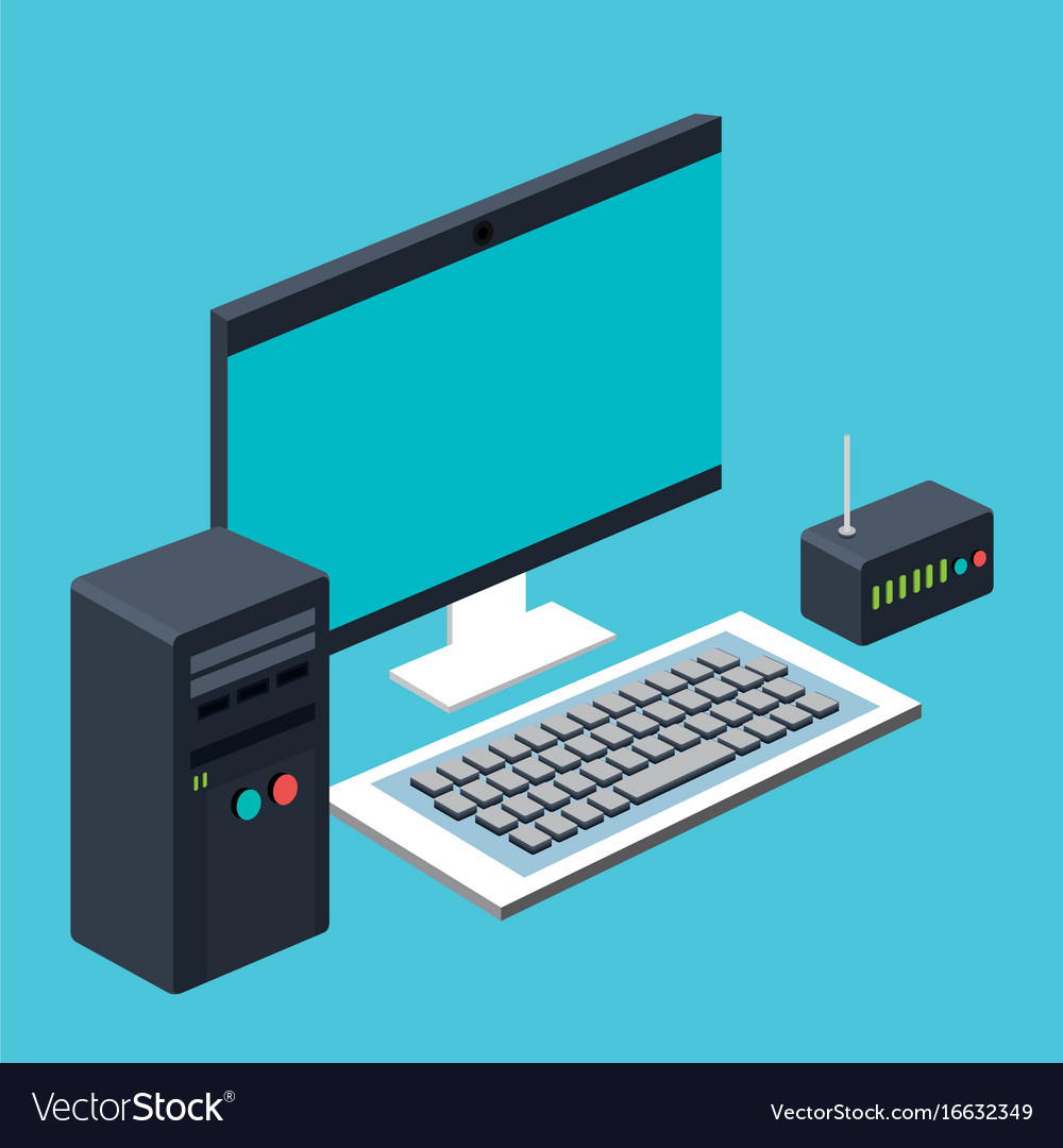 Computer cpu and keyboard router wireless Vector Image