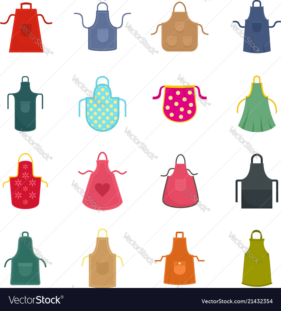 Apron cooking chef icons set flat style Royalty Free Vector