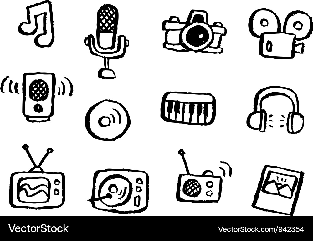 Doodle series media Royalty Free Vector Image - VectorStock