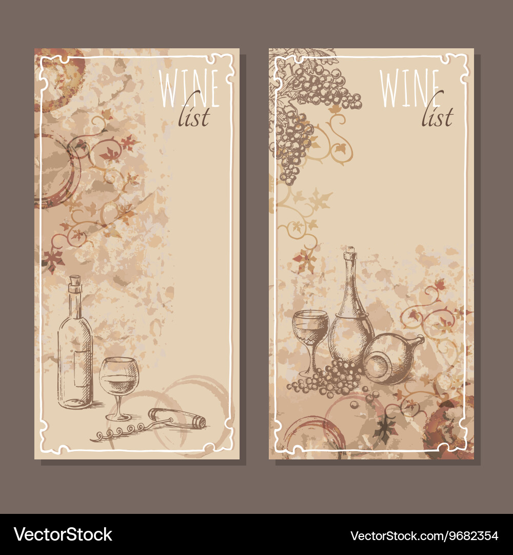 Wine list cards Menu cards sketch Royalty Free Vector Image