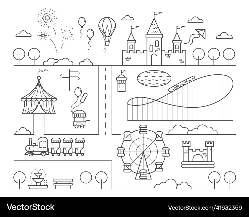 Amusement park map circus ferris wheel Royalty Free Vector