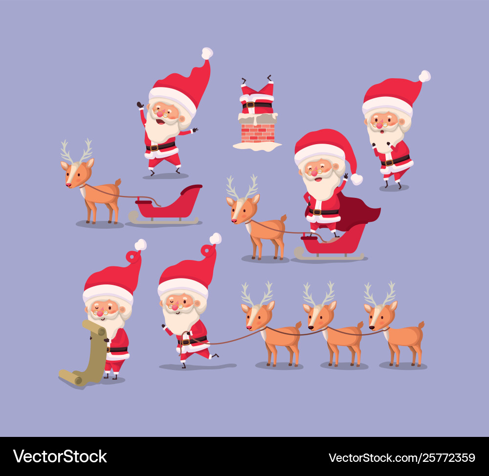 Group santa claus and reindeer Royalty Free Vector Image