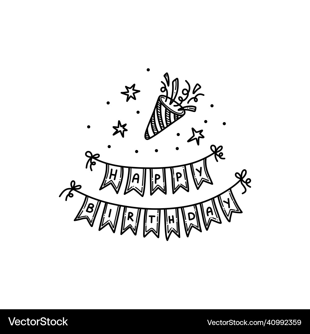 Happy birthday lettering on flags doodle Vector Image