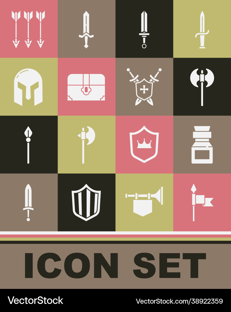 Set medieval spear poison in bottle axe sword Vector Image
