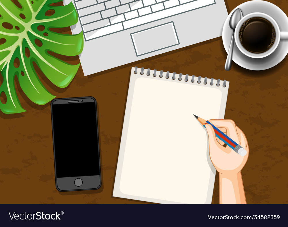 Top view office work table with elements Vector Image