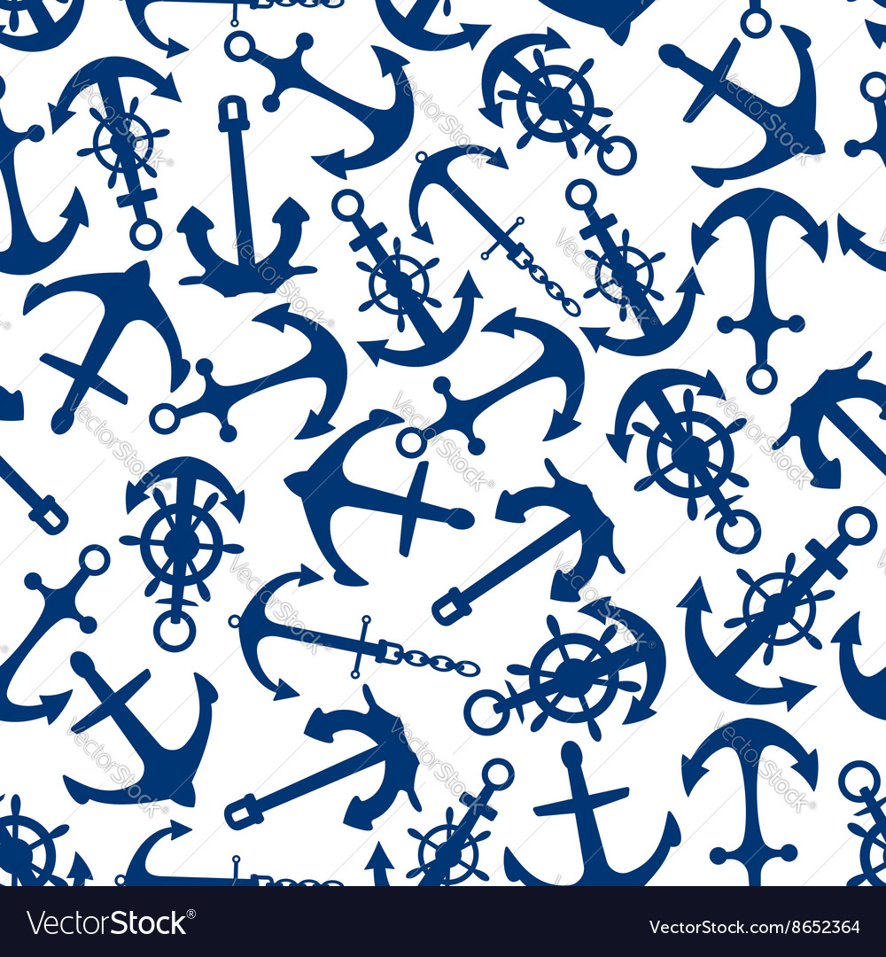 Nautical anchors helms chains seamless pattern Vector Image Nautical anchors helms chains seamless pattern Vector Image