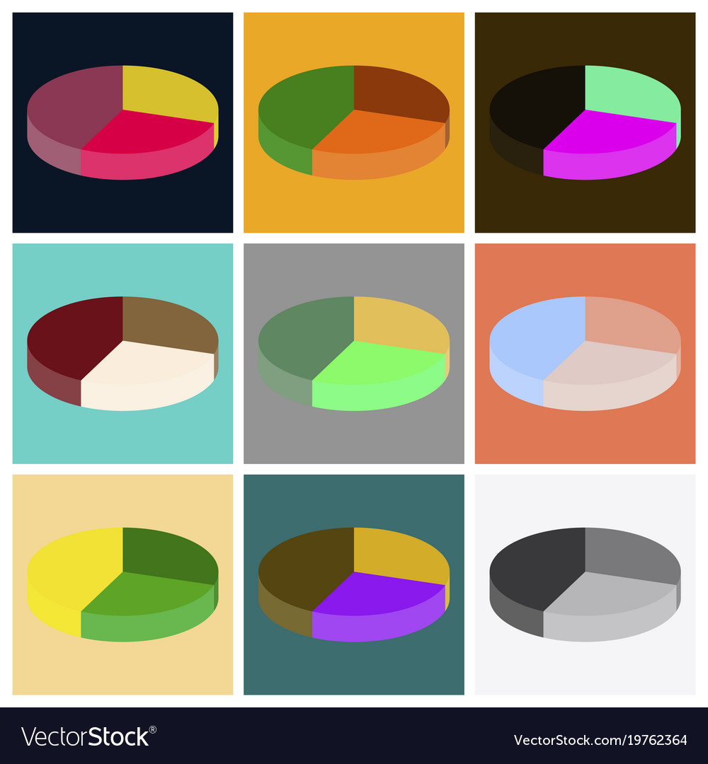 Set of flat icons on stylish background pie chart Vector Image