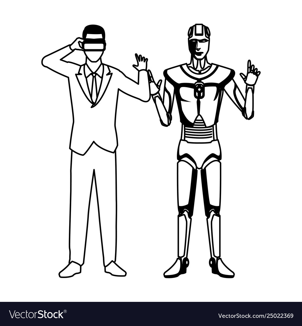 Humanoid robot and businessman black and white Vector Image Humanoid robot and businessman black and white Vector Image