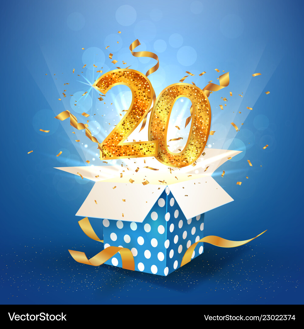 20 th years anniversary and open gift box with Vector Image