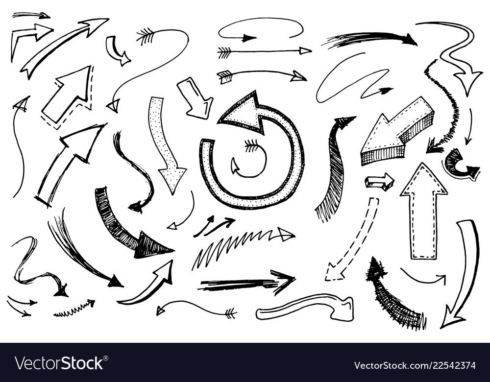 Set of arrow and pointer doodle style collection Vector Image