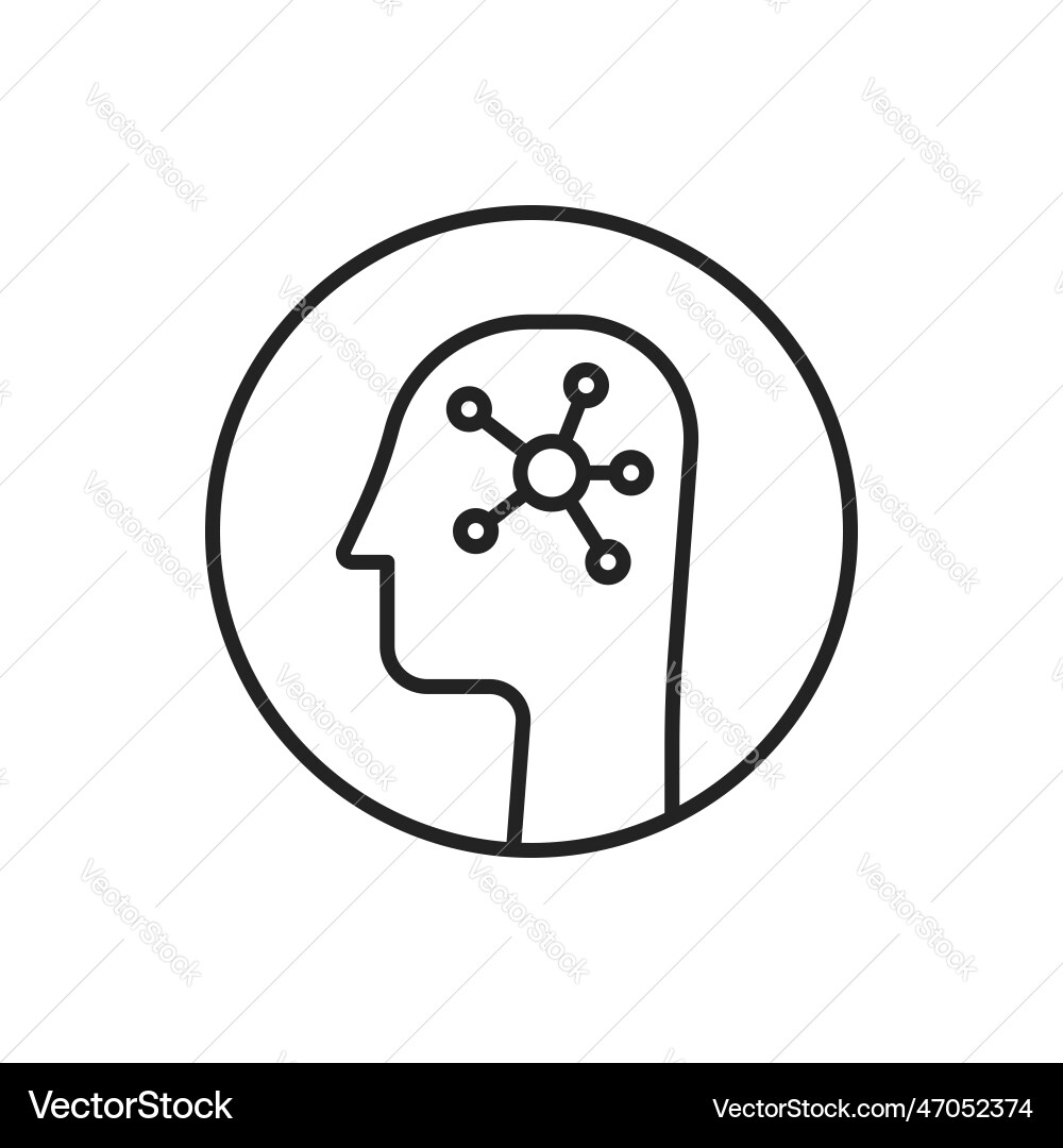 Thin line mind map in head like cognitive function