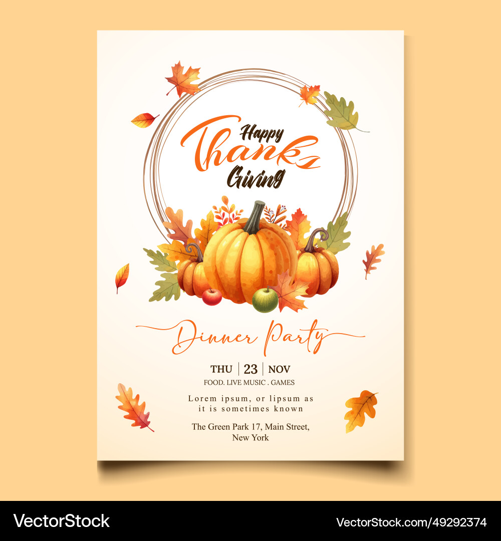 Watercolor invitation template for thanksgiving Vector Image