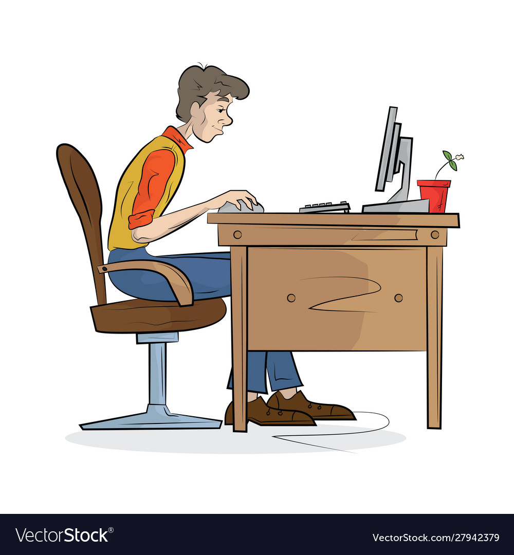 Man works on computer Royalty Free Vector Image
