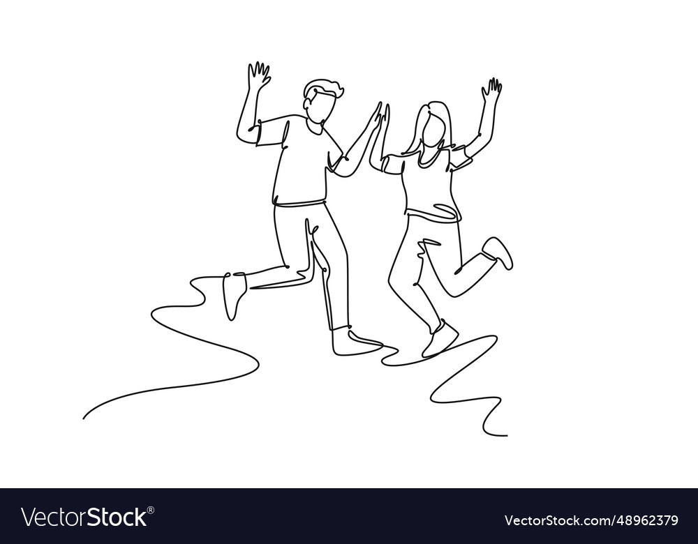 Single continuous line drawing young happy Vector Image