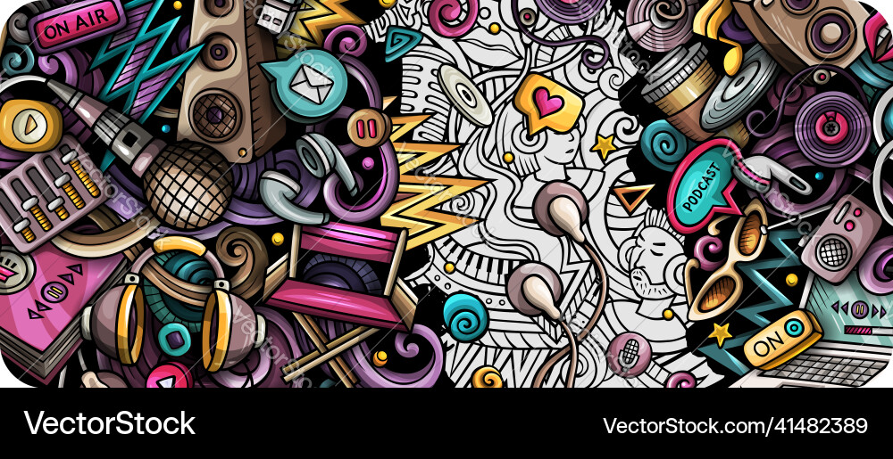 Audio content hand drawn doodle banner cartoon Vector Image