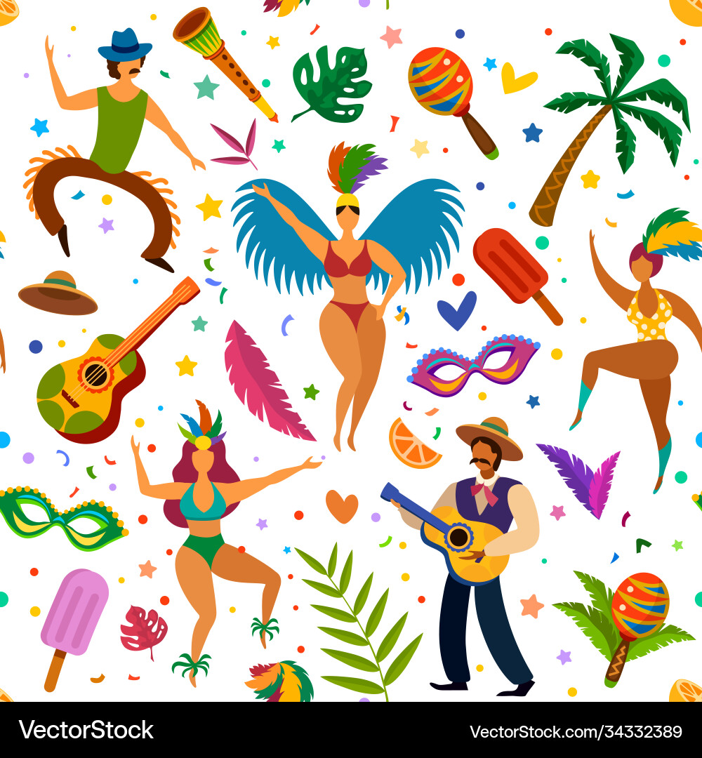 Brazilian carnival seamless pattern dancers and Vector Image