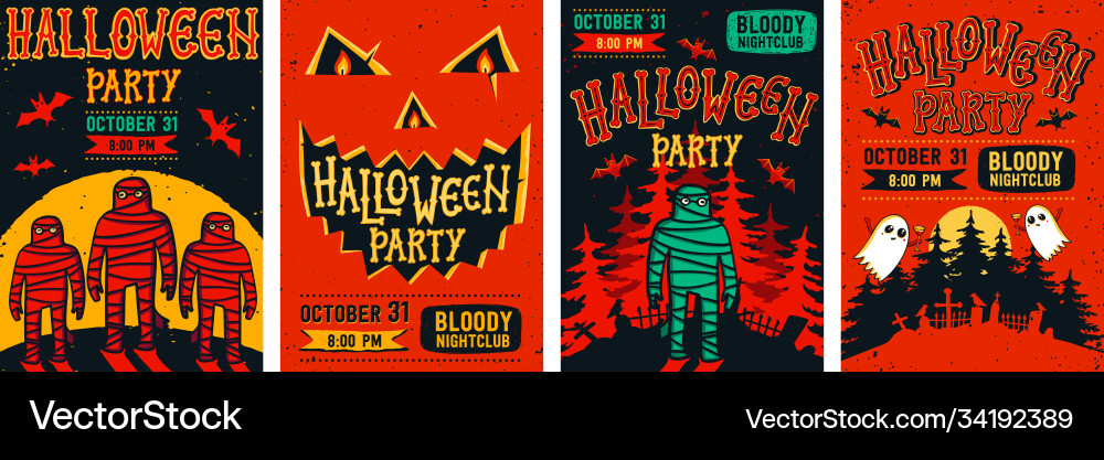 Halloween posters set collection Royalty Free Vector Image