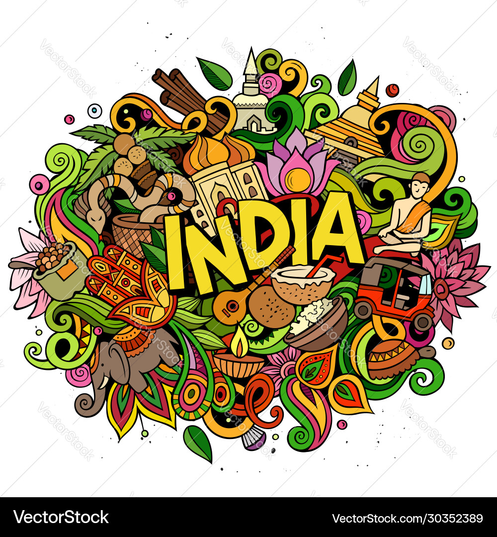 India hand drawn cartoon doodles Royalty Free Vector Image