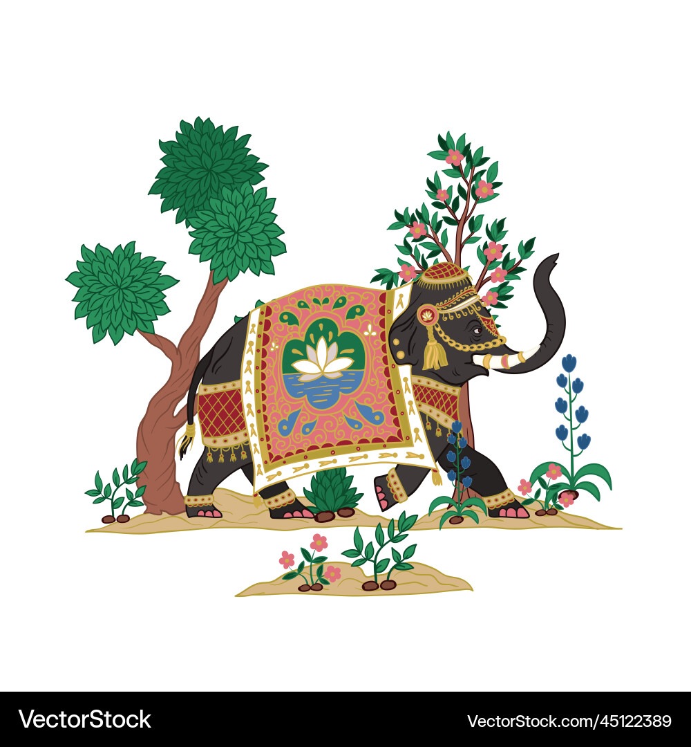 Indian elephant with trees and plants isolated Vector Image